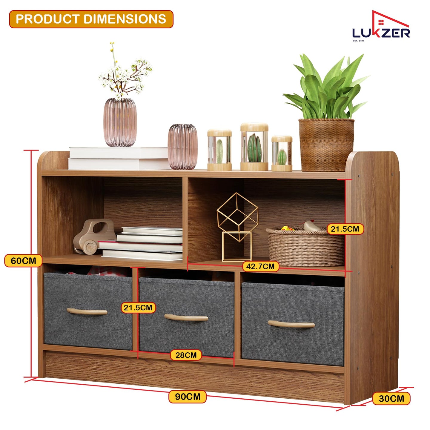 Lukzer 2-Layer Engineered Wood 3 Drawers Bookshelf & Storage Organizer