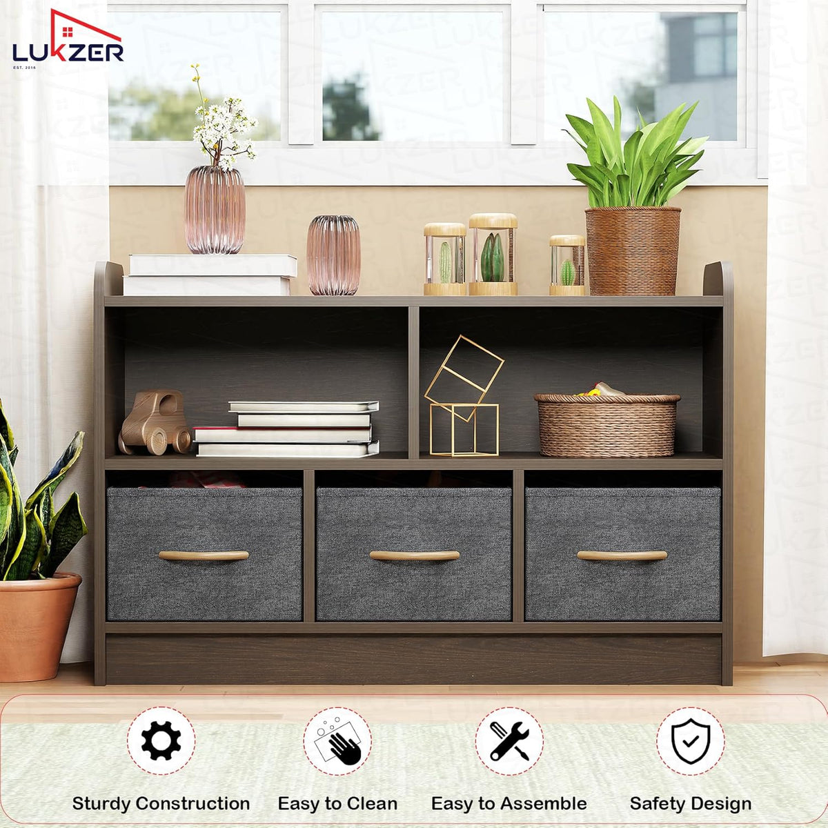Lukzer 2-Layer Engineered Wood 3 Drawers Bookshelf & Storage Organizer