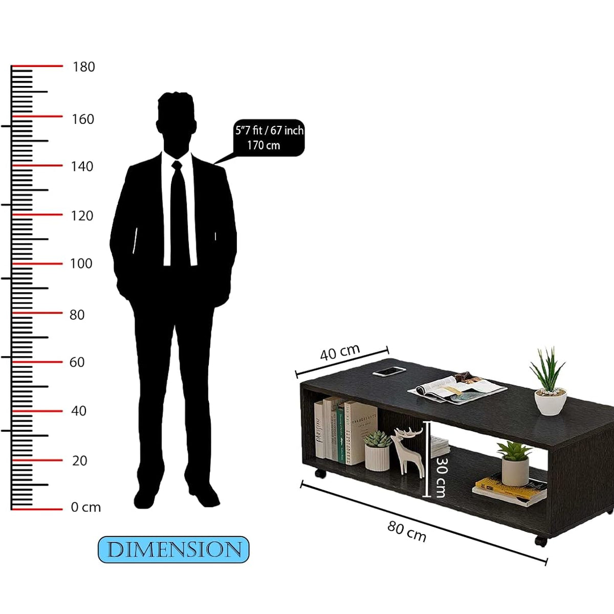 Lukzer Engineered Wood Center Table with Wheels Open Storage Desk (CT-